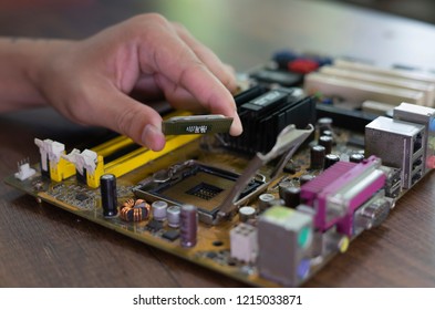Technician Plug Cpu Microprocessor Motherboard Socket Stock Photo ...