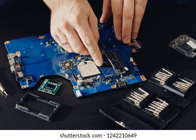 Technician Plug Cpu Microprocessor Motherboard Computer Stock Photo ...