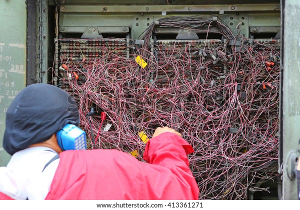 Technician Plugging Network Cable Fix Telephone Stock Photo (Edit Now ...