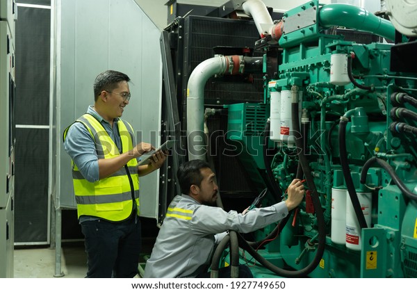 Technician Preventive Maintenance Checking Generator Industry Stock ...