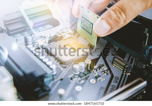 Technician Putting Cpu On Socket Computer Stock Photo 1847165710 ...