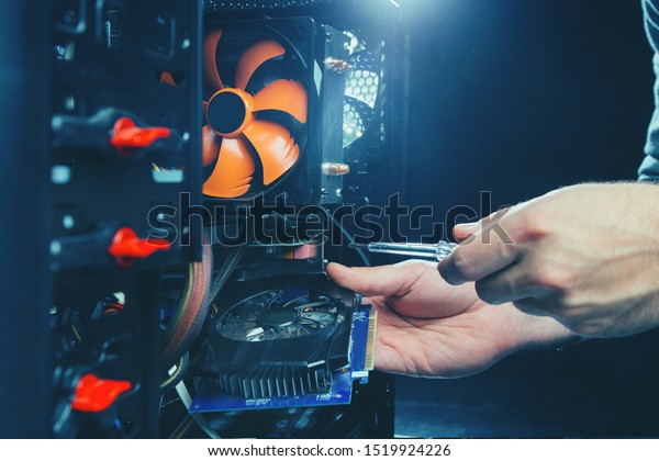Technician Repairing Computer Process Replacing Components Stock Photo ...