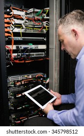 Technician Using Tablet Server Room Data Stock Photo 345798722 ...