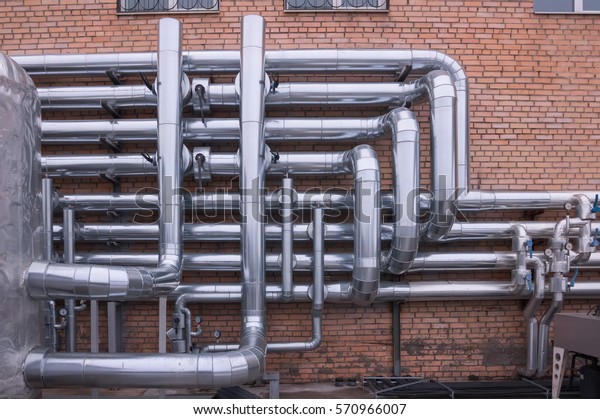 Technological Pipework Made Shining Steely Pipes Stock Photo 570966007 ...
