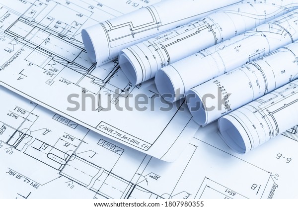 Technology Blueprints Part Engineering Project Stock Photo 1807980355 ...