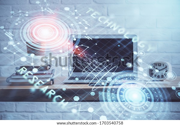 Technology Theme Drawing Table Computer Double Stock Photo 1703540758 ...