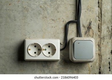 Temporary Switch Socket On Concrete Wall Stock Photo 2186096403 ...
