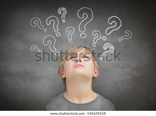 Thinking Child Looking Question Marks Above Stock Photo 146629658 ...