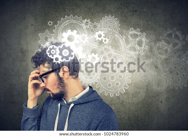 Thoughtful Young Man Looking Solution Gear Stock Photo 1024783960 ...