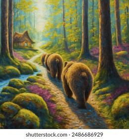 Three Bears Walking Lush Green Forest AI-generated image 2486058101 ...
