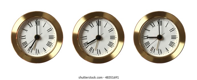 Three Clocks Showing Different Time Isolated Stock Photo 48351691 ...