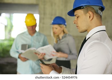 Three Colleagues Work Plan Checkfocus On Stock Photo 524454976 ...