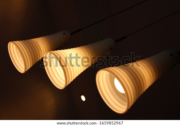 Three Conical Ceiling Lights Dark Room Stock Photo 1659852967 ...