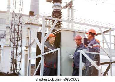 Electrical Workers Repair Power Plant On Stock Photo 607810025 ...