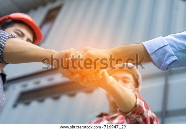 Three Engineer Handshake Teamwork Building Success Stock Photo (Edit ...
