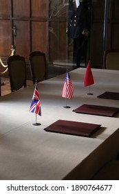 Three Flags Different Countries On Table Stock Photo 1890764677 ...
