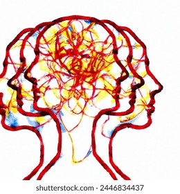 Three Interconnected Thinking Heads On Solid AI-generated image ...