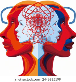Three Interconnected Thinking Heads On Solid AI-generated image ...