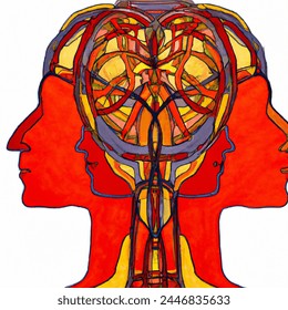 Three Interconnected Thinking Heads On Solid AI-generated image ...
