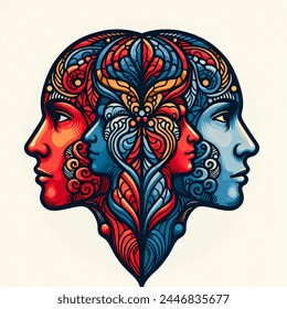 Three Interconnected Thinking Heads On Solid AI-generated image ...