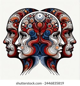 Three Interconnected Thinking Heads On Solid AI-generated image ...