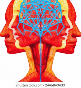 Three Interconnected Thinking Heads On Solid AI-generated image ...