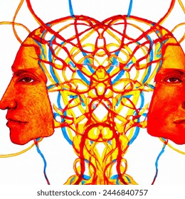 Three Interconnected Thinking Heads On Solid AI-generated image ...