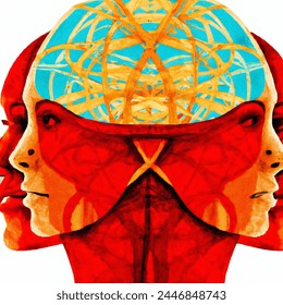 Three Interconnected Thinking Heads On Solid AI-generated image ...
