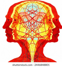 Three Interconnected Thinking Heads On Solid AI-generated image ...