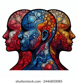 Three Interconnected Thinking Heads On Solid AI-generated image ...