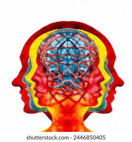 Three Interconnected Thinking Heads On Solid AI-generated image ...