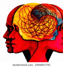 Three Interconnected Thinking Heads On Solid AI-generated image ...