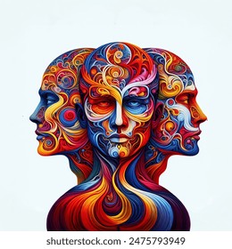 Three Interconnected Thinking Heads On Solid AI-generated image ...