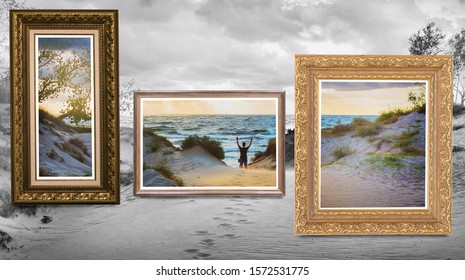 Three Paintings Decorative Frames One Landscape Stock Photo (Edit Now ...