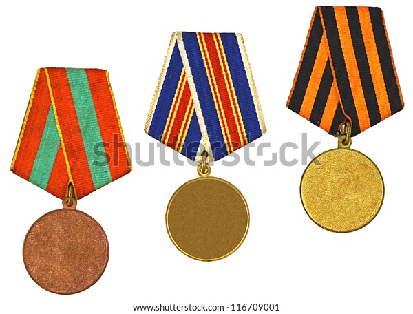 Three Patterns Medals Isolated On White Stock Photo 116709001 ...