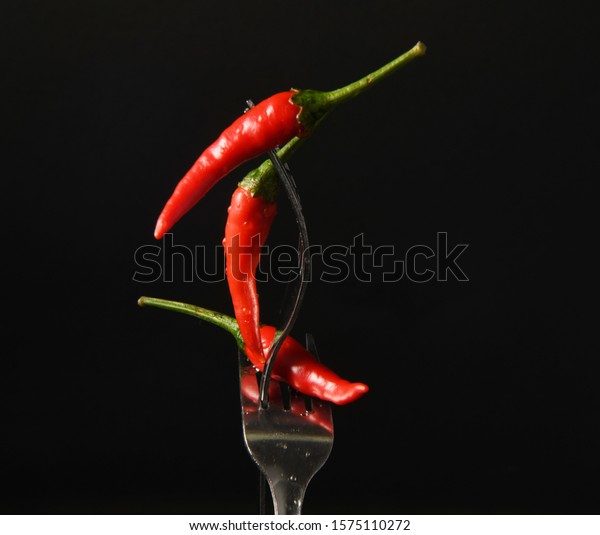 Three Red Chilli Two Forks Black Stock Photo 1575110272 | Shutterstock