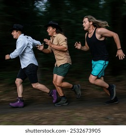 Seven Scared Guys Running Dark Forest AI-generated image 2532669953 ...