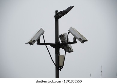 Three Security Cameras Looking Down Wards Stock Photo (Edit Now) 1591833550