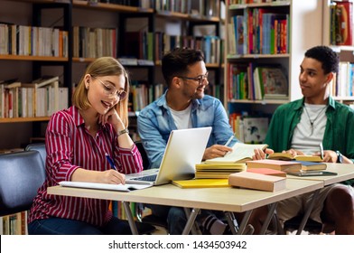 Four Young Students Study School Library Stock Photo 1482046022 ...