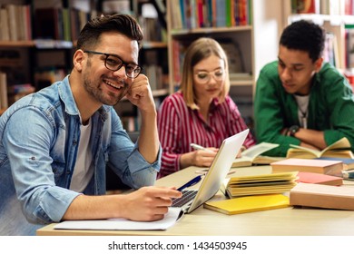 Three Young Students Study School Library Stock Photo 1434503951 ...