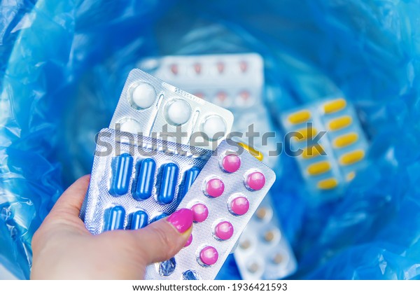 Throw Away Tablets Trash Bin Selective Stock Photo (Edit Now) 1936421593