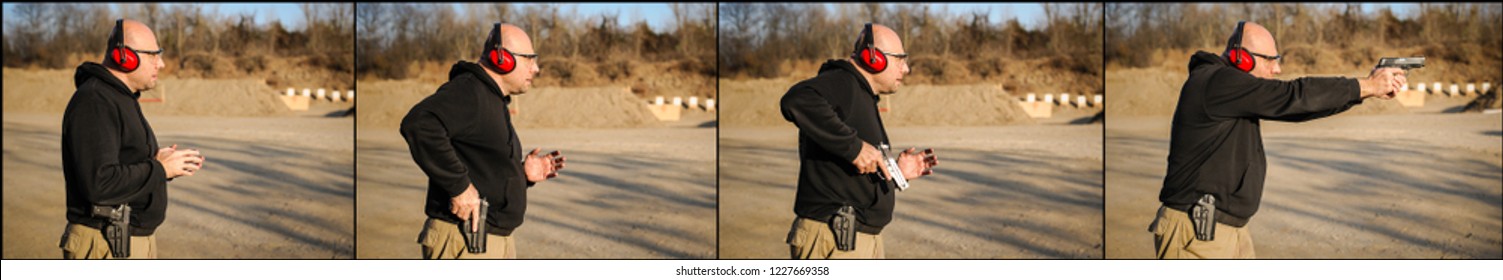 Time Sequence Man Pulls Out Gun Stock Photo (Edit Now) 1227669358