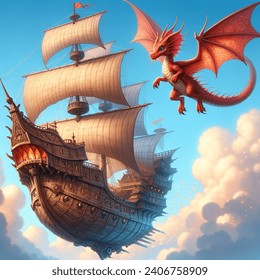 Tiny Red Dragon Flying Air Sail AI-generated image 2406759441 ...