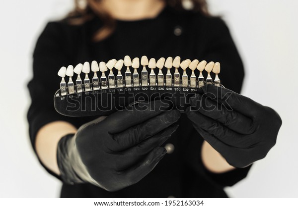 Tooth Color Chart In The Hands Of The Dentist Vita Scale