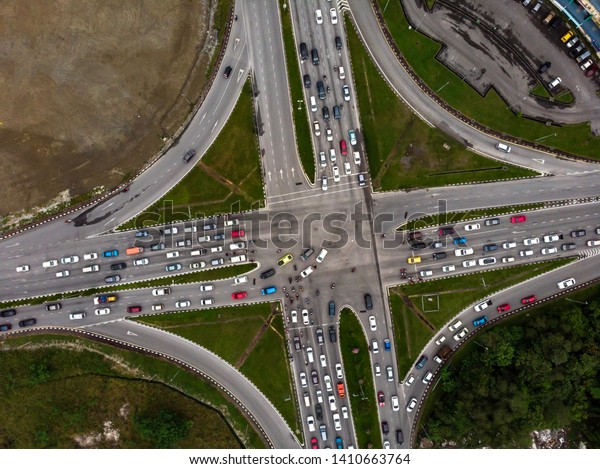 Top Down View Road Intersection Crowded Stock Photo 1410663764 ...