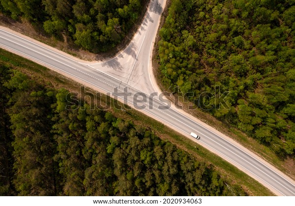 Top Down View Road Intersection Forest Stock Photo (Edit Now) 2020934063