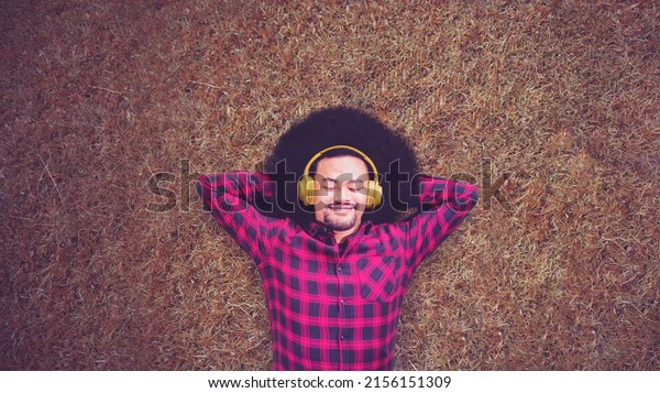 Top Down View Young Man Enjoying Stock Photo 2156151309 | Shutterstock