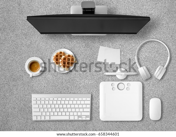 Top Flat View Computer Office Desk Stock Photo 658344601 | Shutterstock