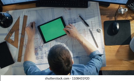 Top View Architectural Engineer Working Blueprints Stock Photo ...