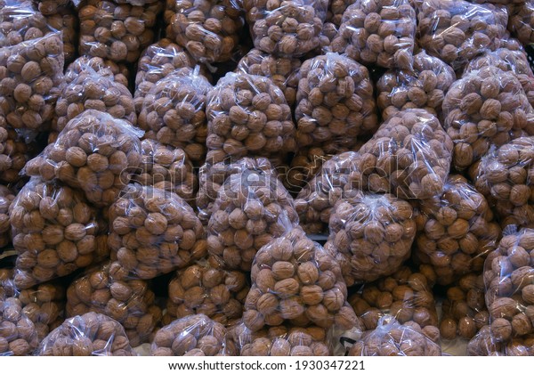 Top View Background Walnuts Packed Sachet Stock Photo 1930347221 ...